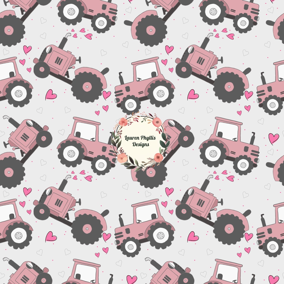 Valentine Tractor Seamless File: Hand-drawn Love Tractors, Hearts (PNG ...