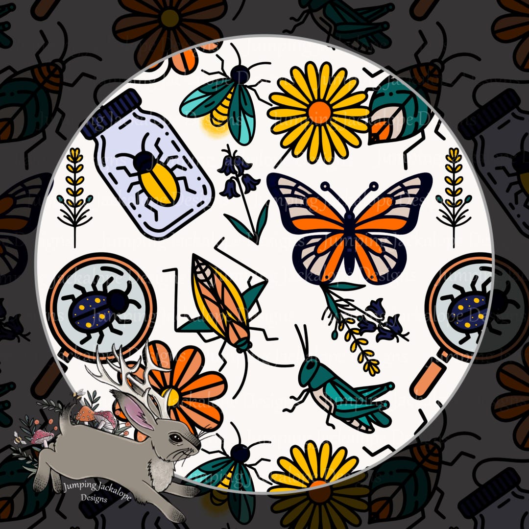 Summer Bugs Seamless File Design for Boys, Bugs With Spy Glass and Jars ...