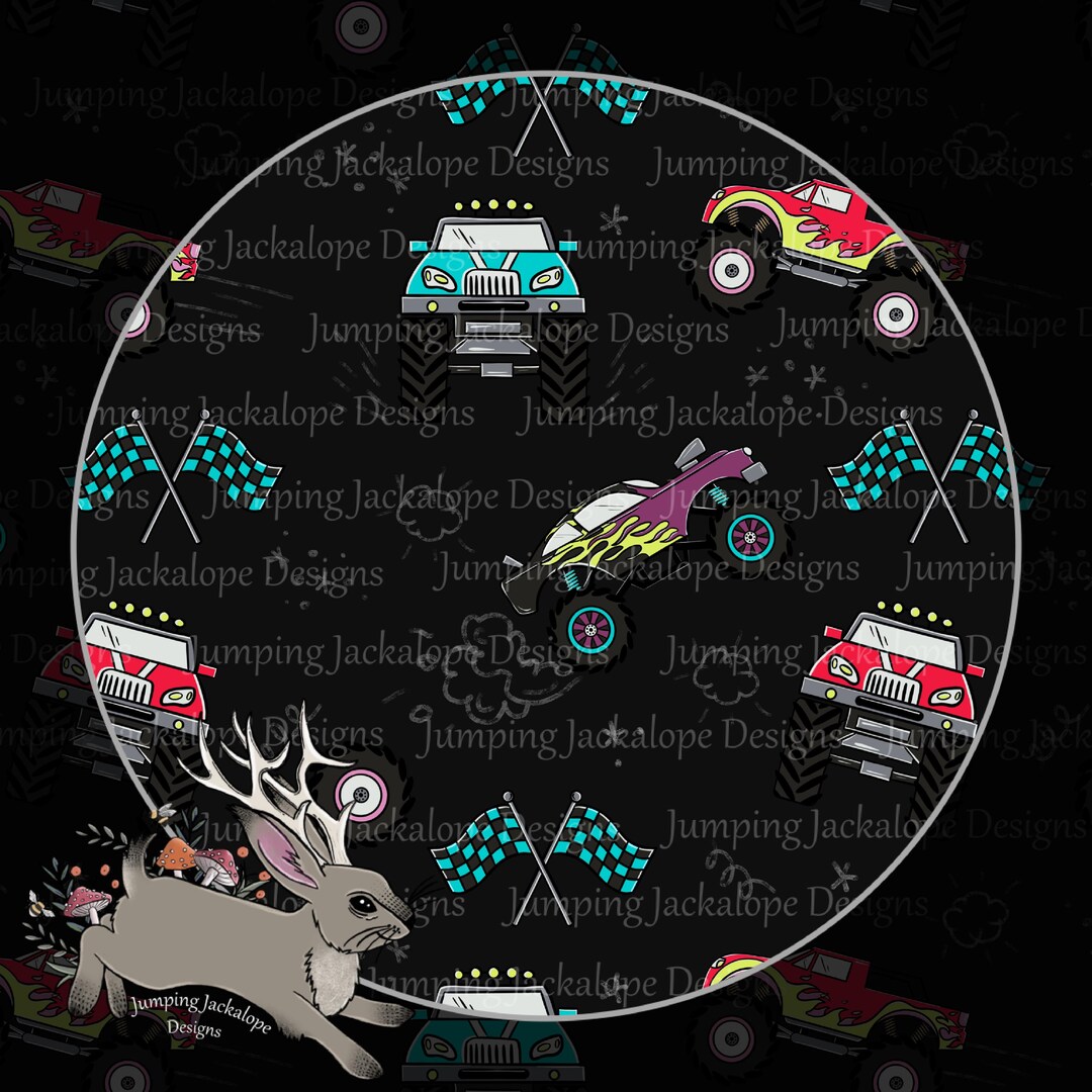 Cute Colorful Monster Trucks Seamless File Design, Hand Drawn, Digital ...