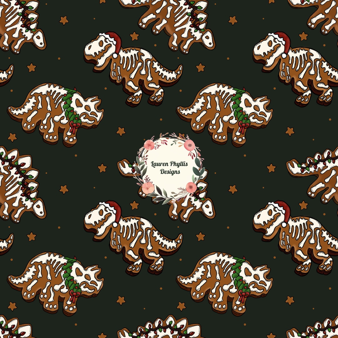 Gingerbread Dinosaur Cookies Seamless File: Holiday Digital Paper (PNG ...