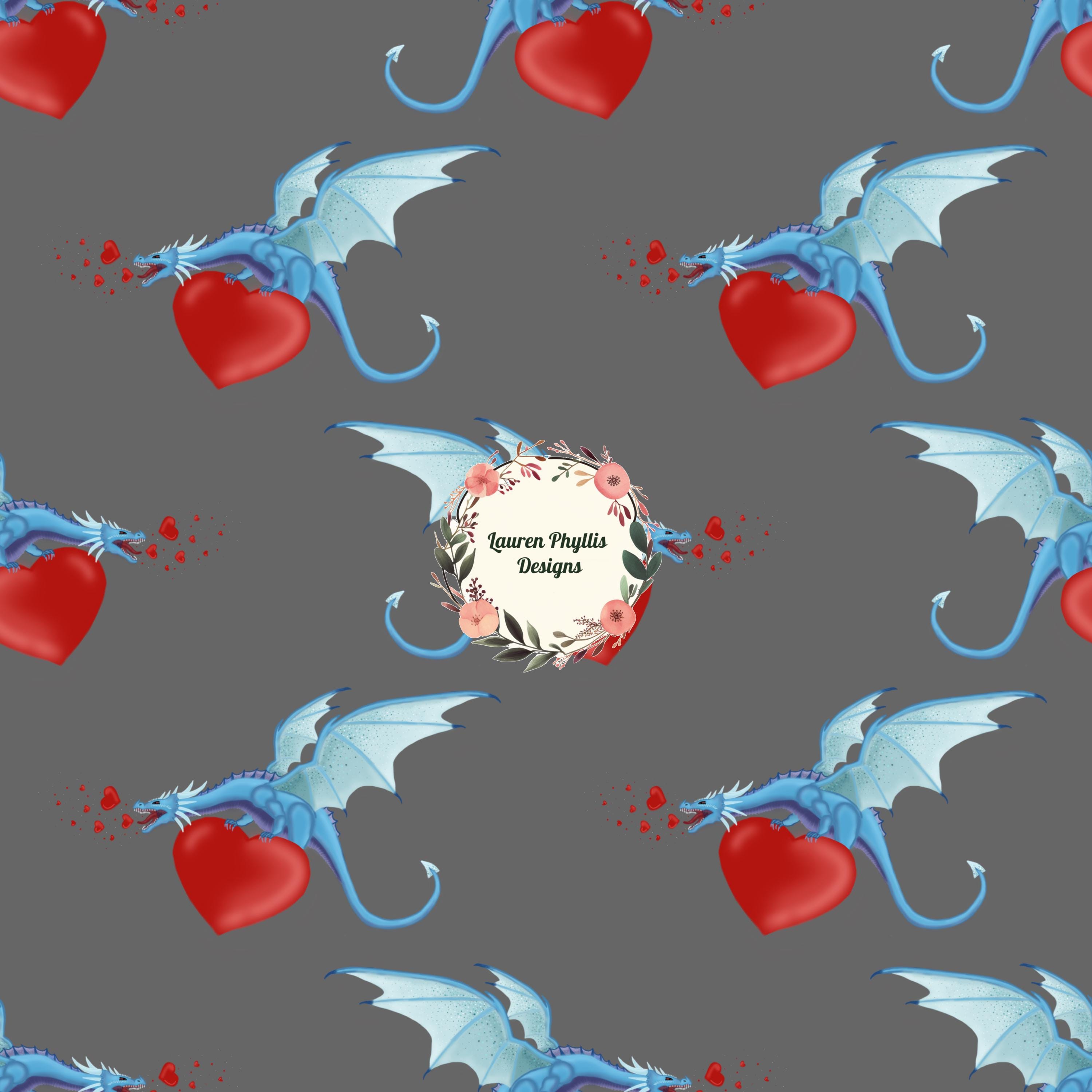 Valentines Dragon Seamless File Design, Hand Drawn Seamless Digital ...