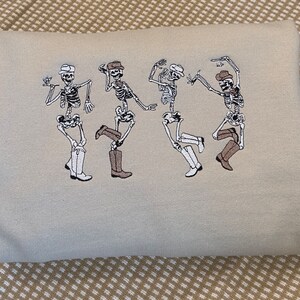 Embroidered Western Dancing Skeletons Sweatshirt/ Embroidered Halloween ...