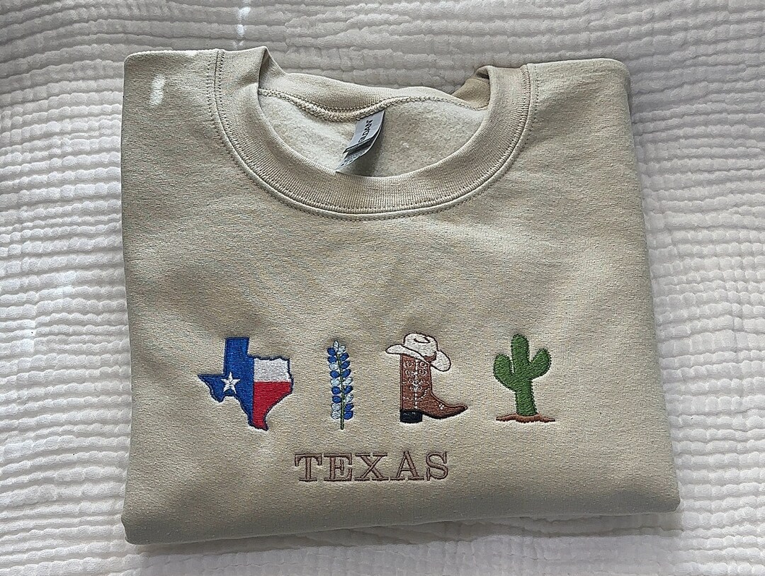 Texas State Embroidered Sweatshirt, Texas Gift, Texas Hoodie - Etsy