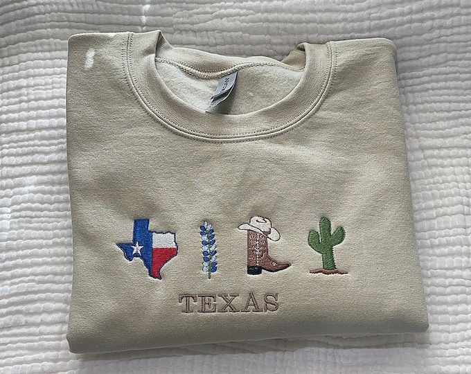Texas State Embroidered Sweatshirt, Texas Gift, Texas Hoodie - Etsy