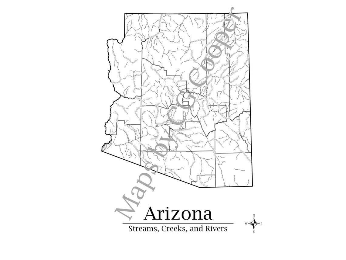 Map of Arizona's Rivers Creeks and Stream Downloadable and Printable ...