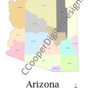 Colorful Map of Arizona and Its Counties Downloadable and Printable ...