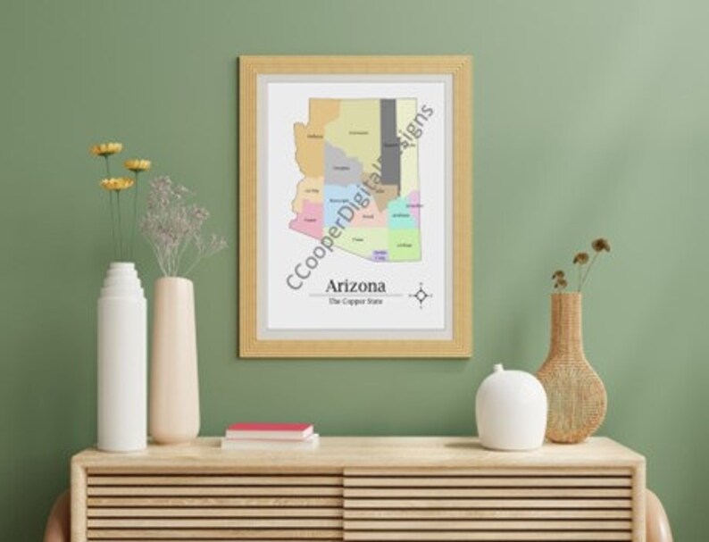Colorful Map of Arizona and Its Counties Downloadable and Printable ...