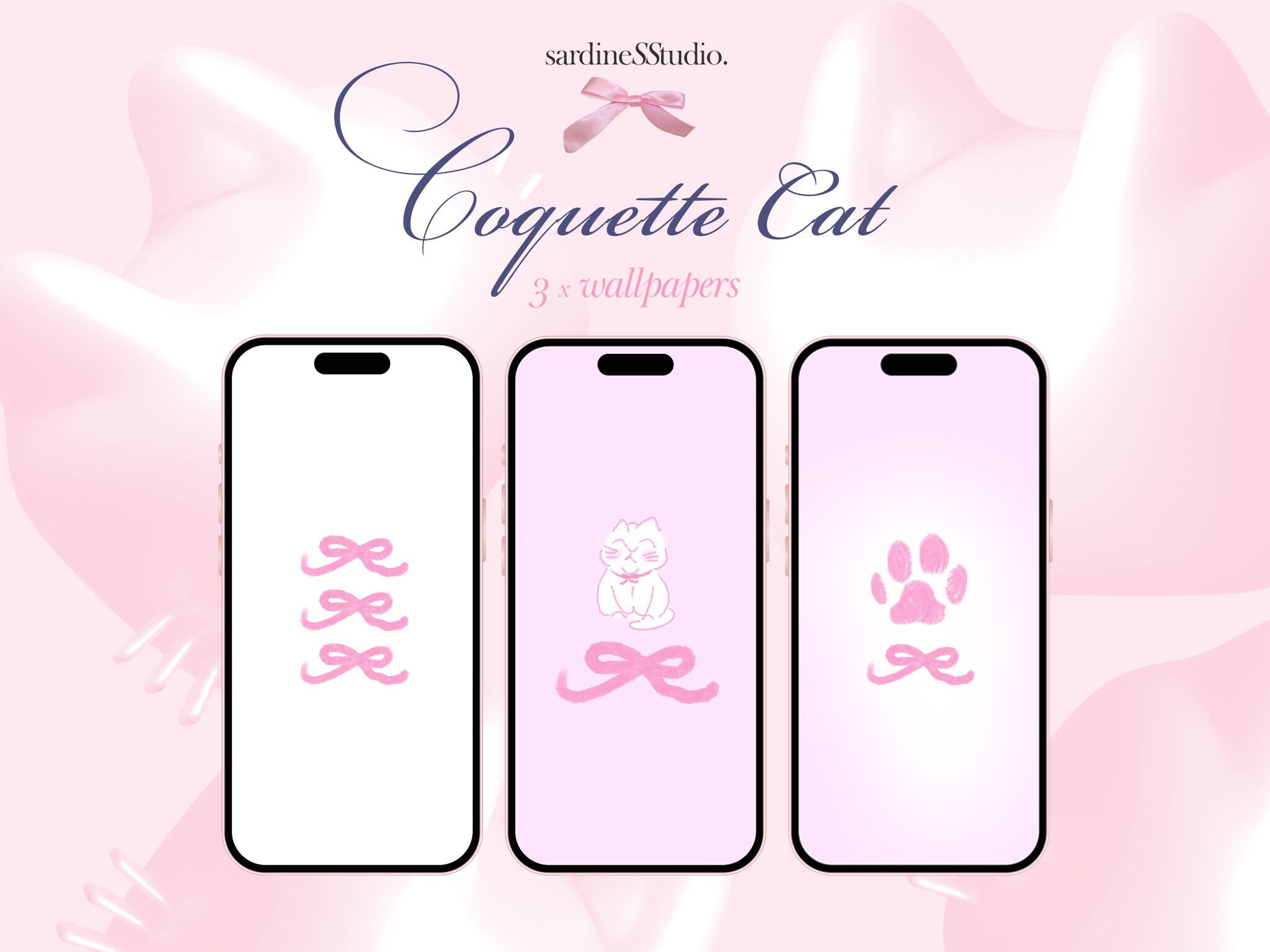Pink Coquette Cat Bow Wallpaper, Aesthetic, Coquette Wallpapers, Ios 17 ...