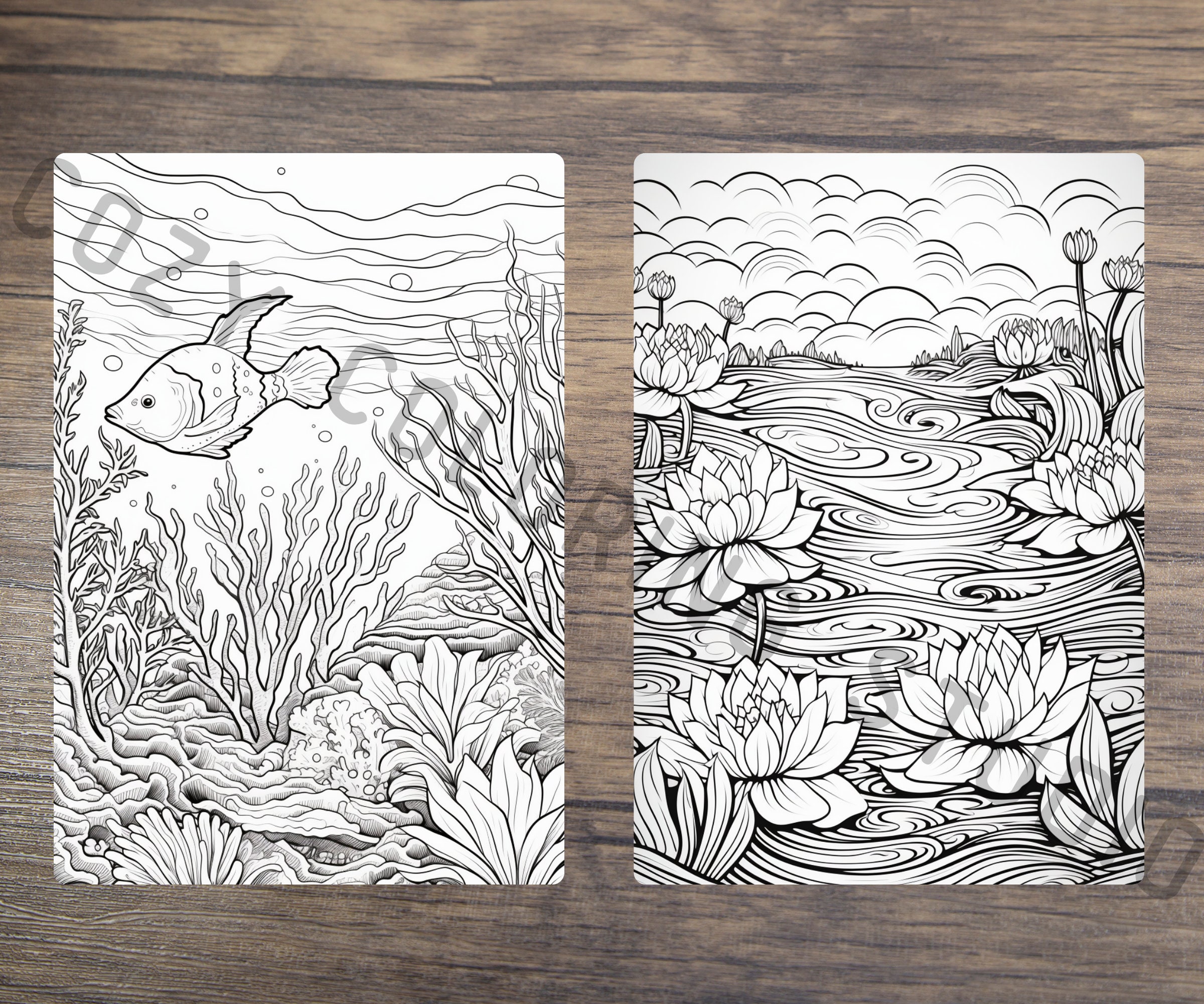 The Flow of Water Grayscale Coloring Book Pages for Adults - Etsy
