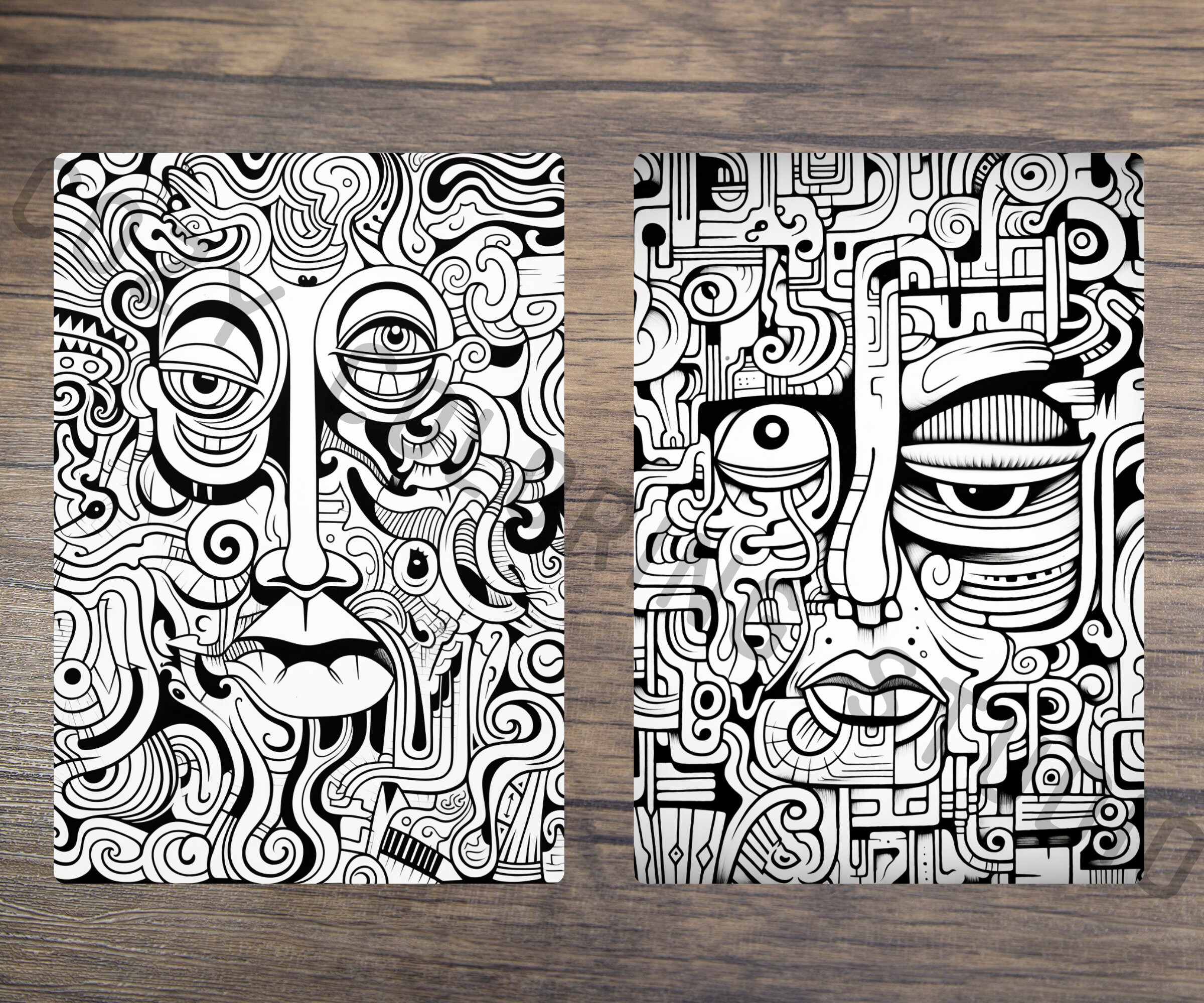Psychadelic Faces Grayscale Coloring Book Pages for Adults, for Kids ...