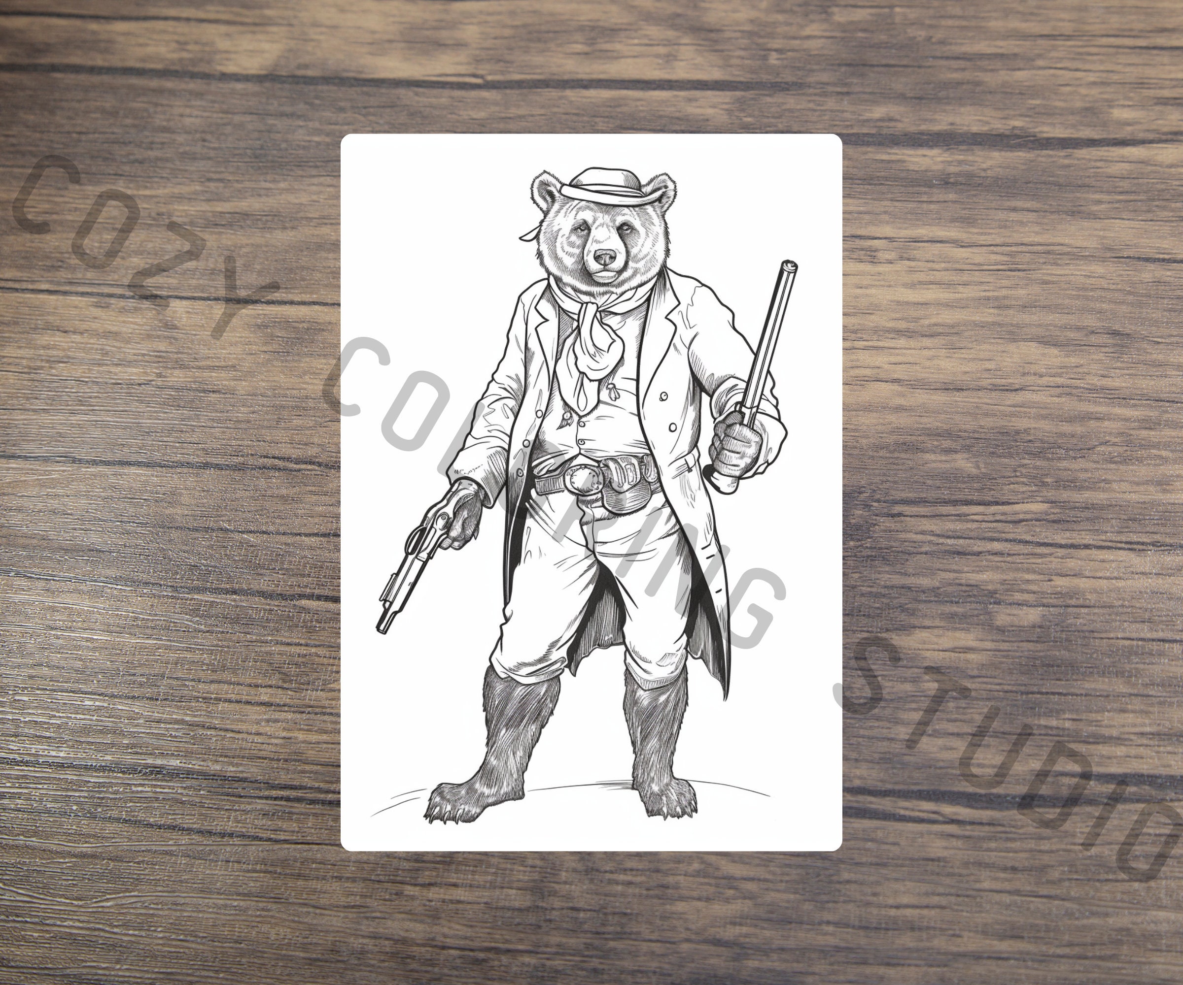 Wild West Animal Cowboy Grayscale Coloring Book Pages for Adults, for ...