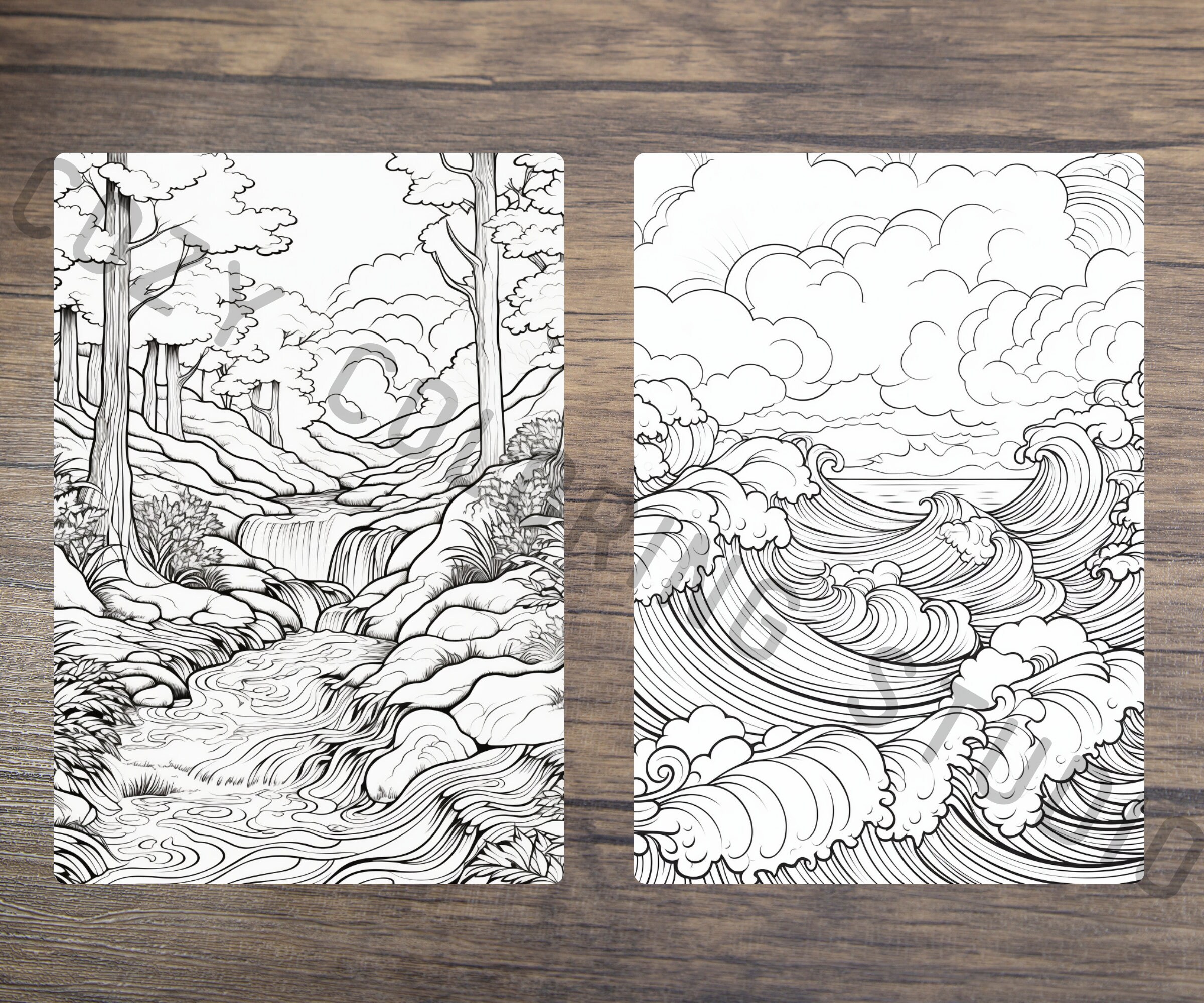 The Flow of Water Grayscale Coloring Book Pages for Adults - Etsy