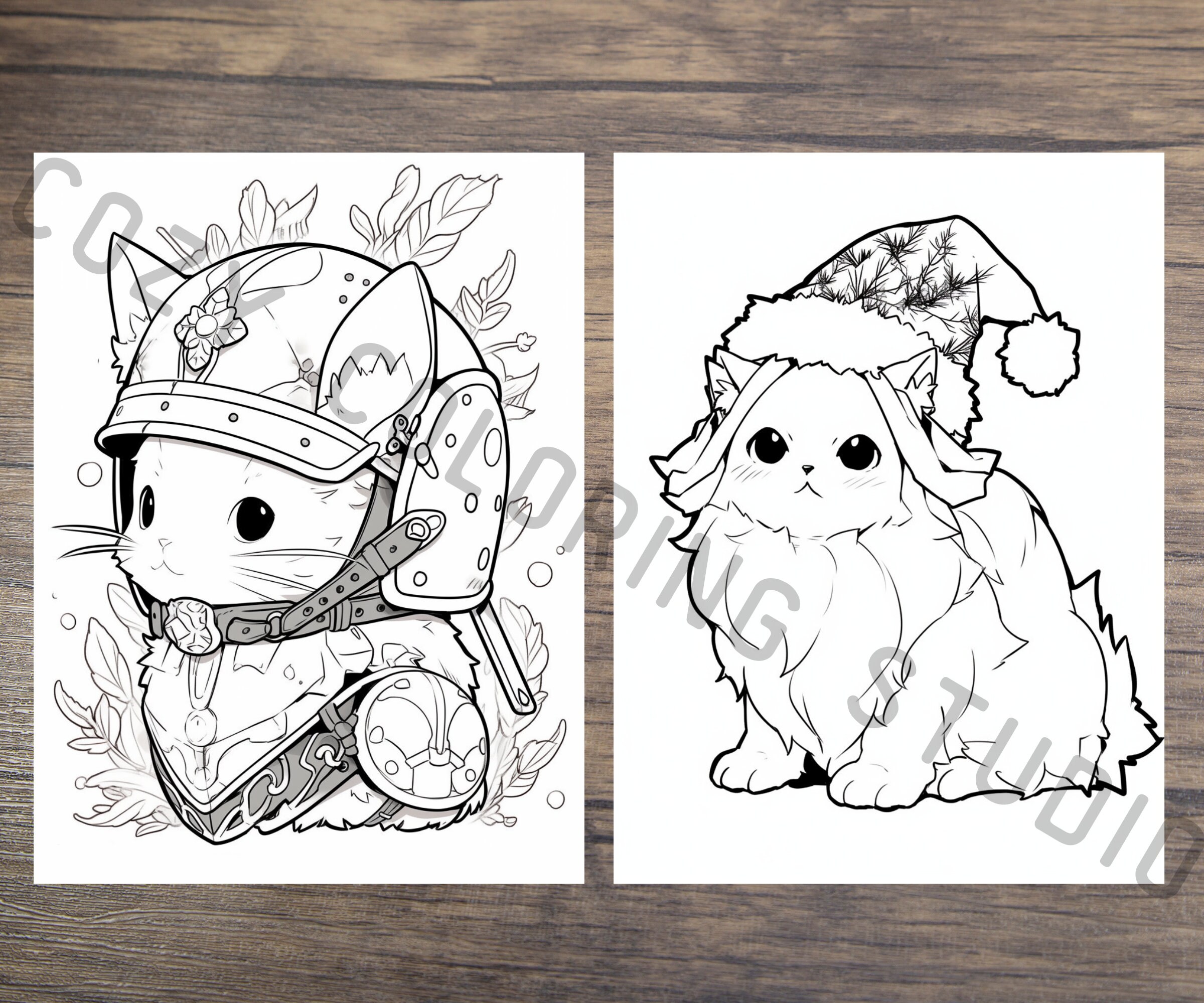 Cute Kawaii Cats Wearing Cute Hats Coloring Book Pages for Adults for ...