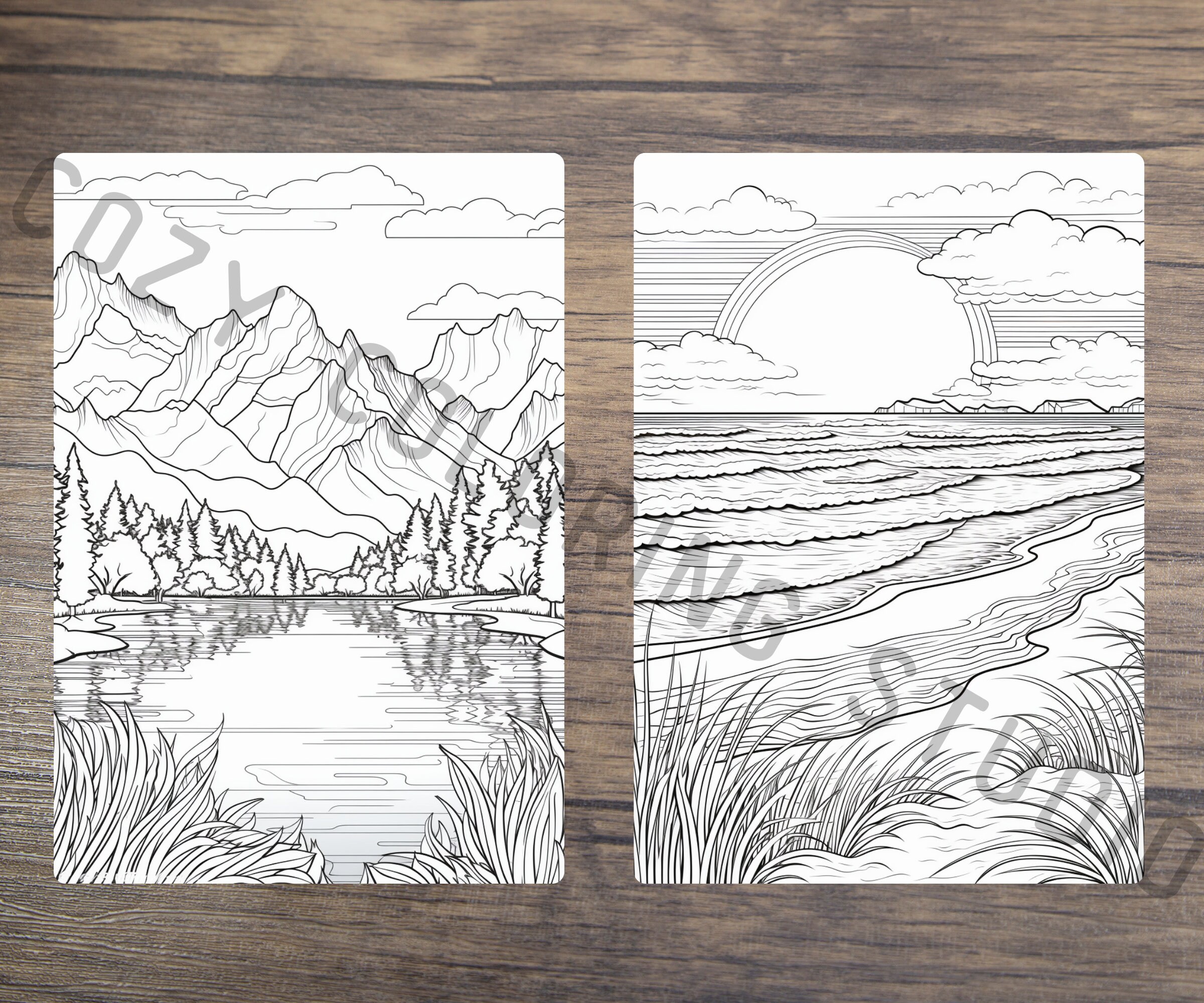 The Flow of Water Grayscale Coloring Book Pages for Adults - Etsy