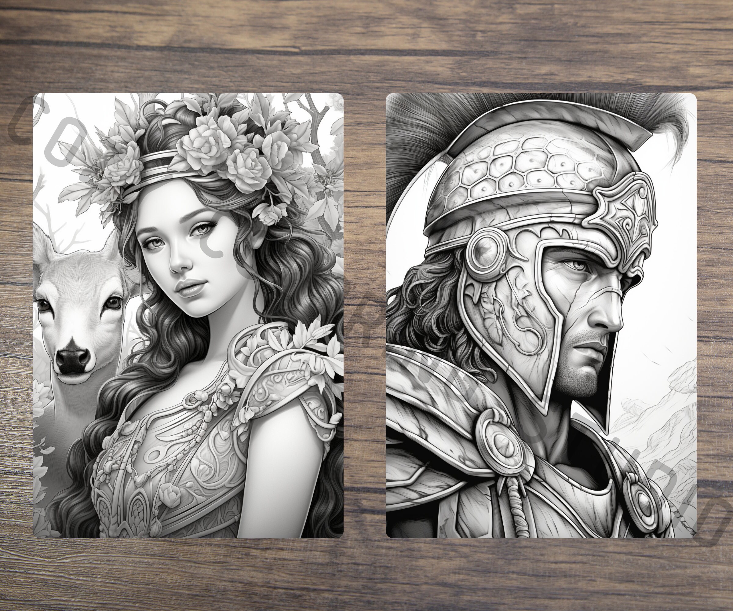 Greek Mythology Gods Grayscale Coloring Book Pages for Adults, for Kids ...