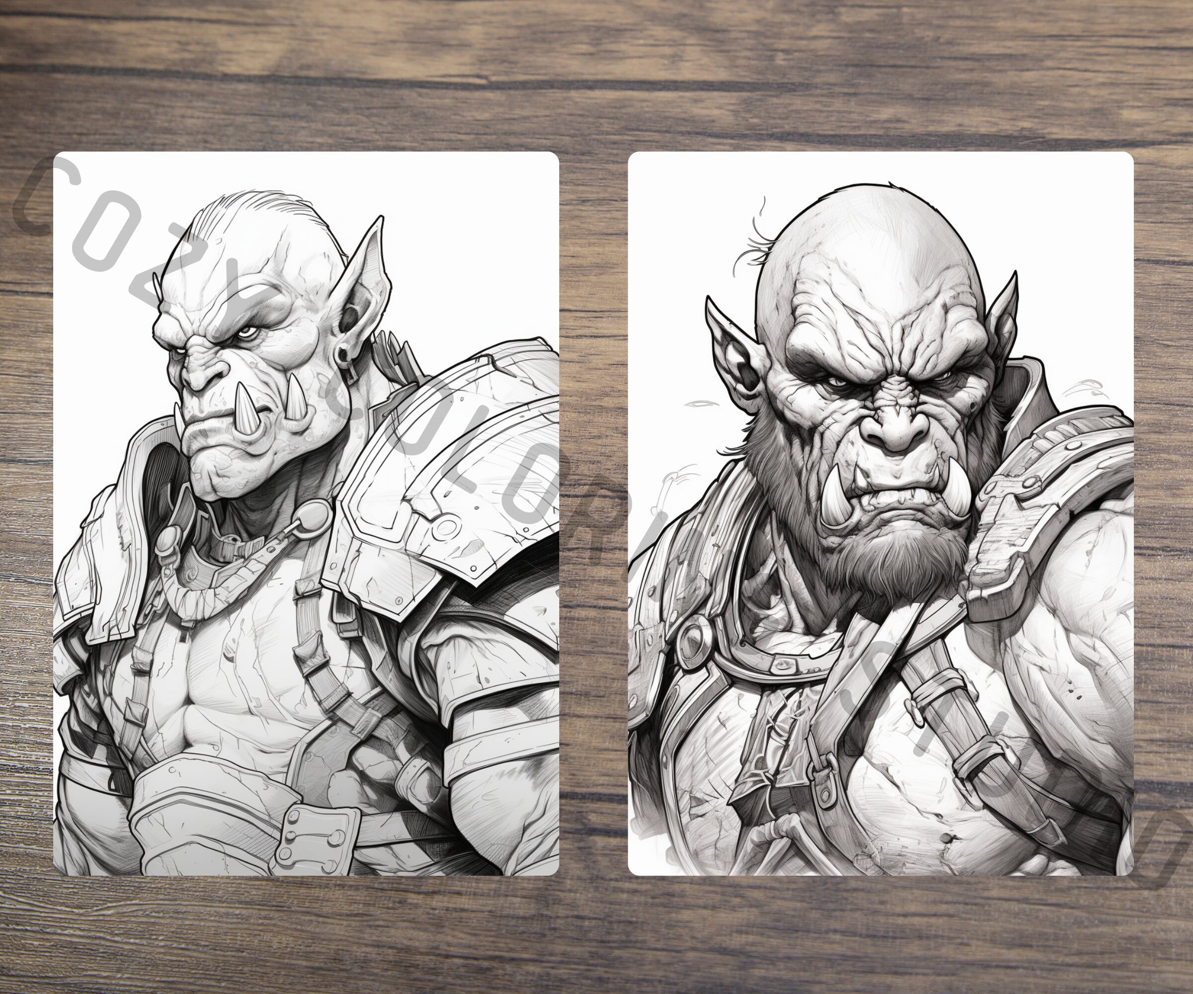 Fantasy Orc Warriors Grayscale Coloring Book Pages for Adults, for Kids ...