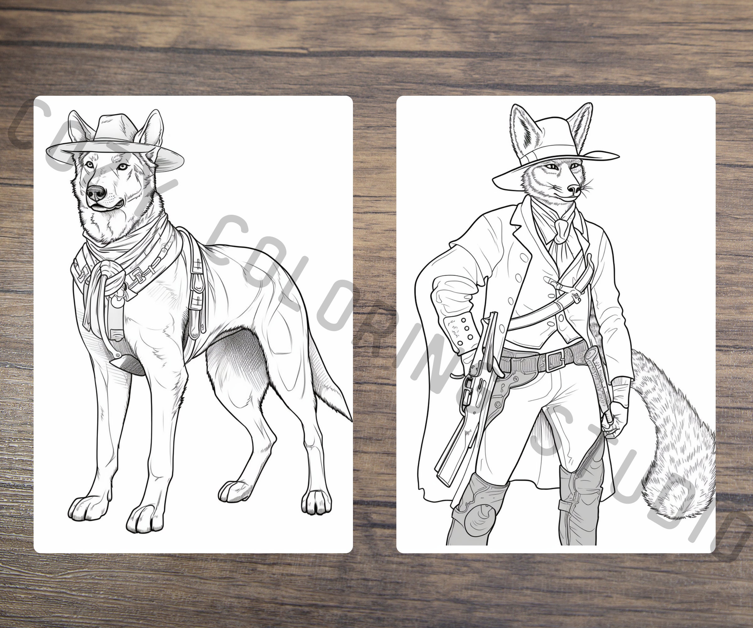 Wild West Animal Cowboy Grayscale Coloring Book Pages for Adults, for ...