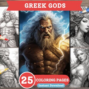 Greek Mythology Gods Grayscale Coloring Book Pages for Adults, for Kids ...