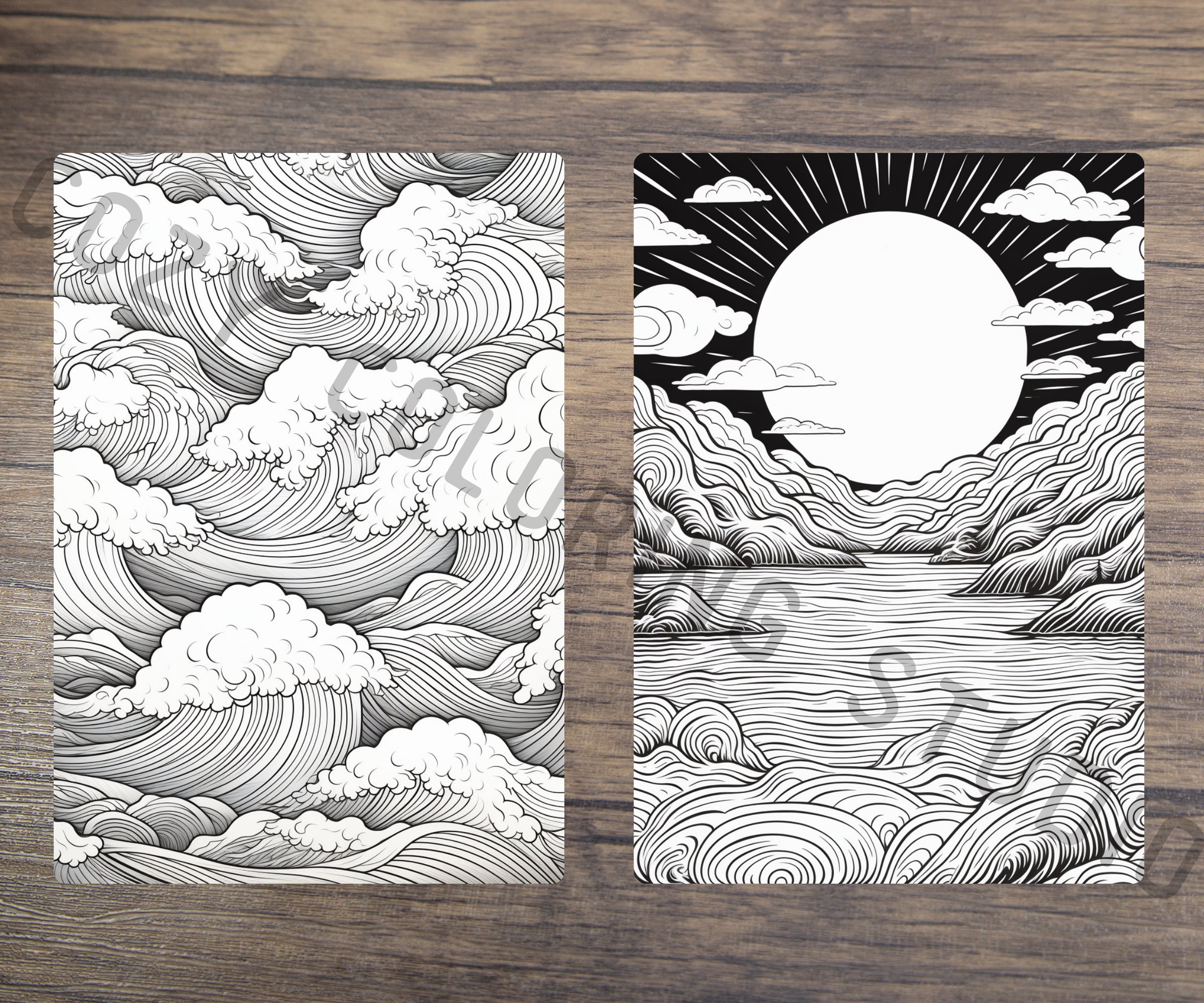 The Flow of Water Grayscale Coloring Book Pages for Adults - Etsy
