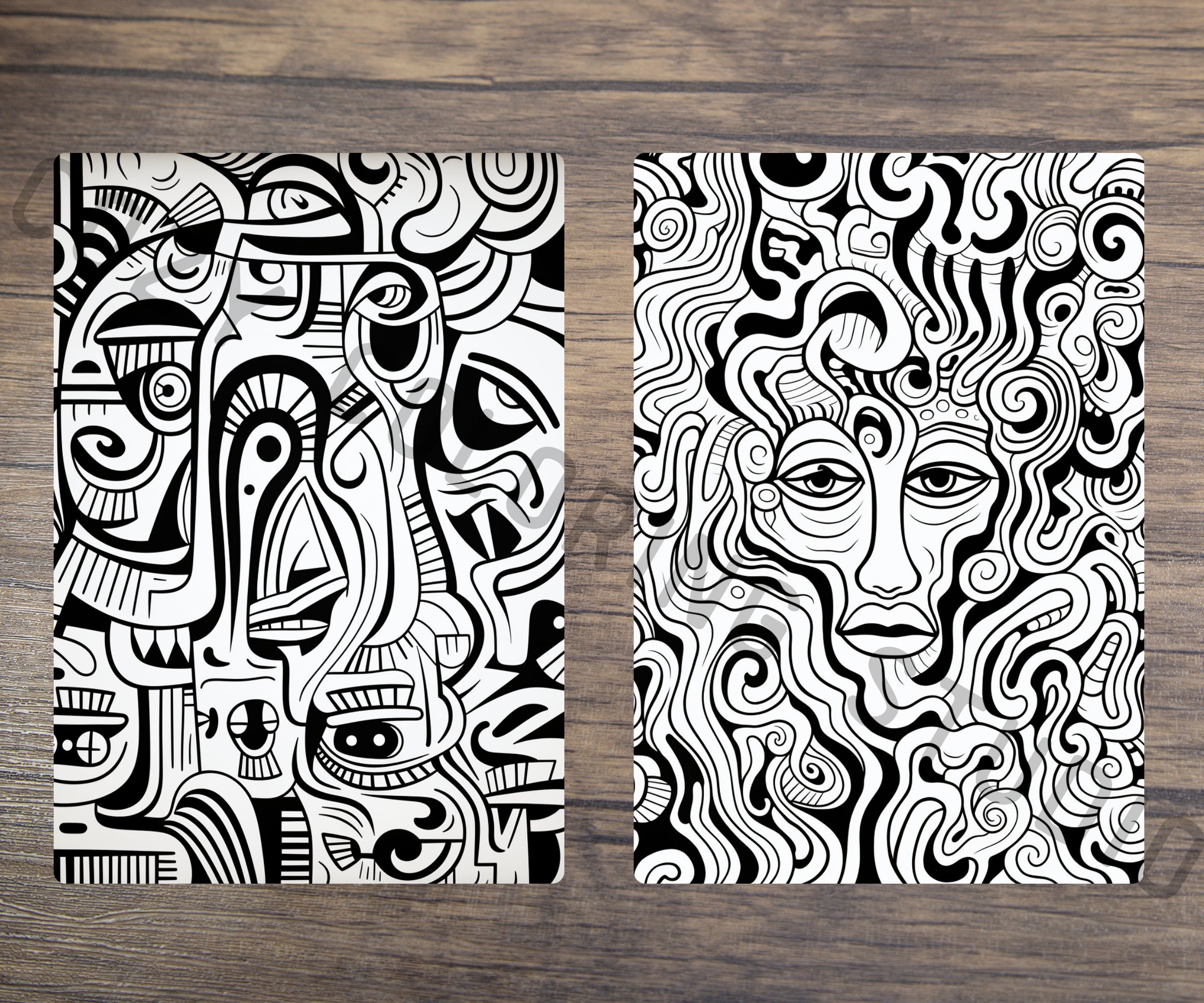 Psychadelic Faces Grayscale Coloring Book Pages for Adults, for Kids ...