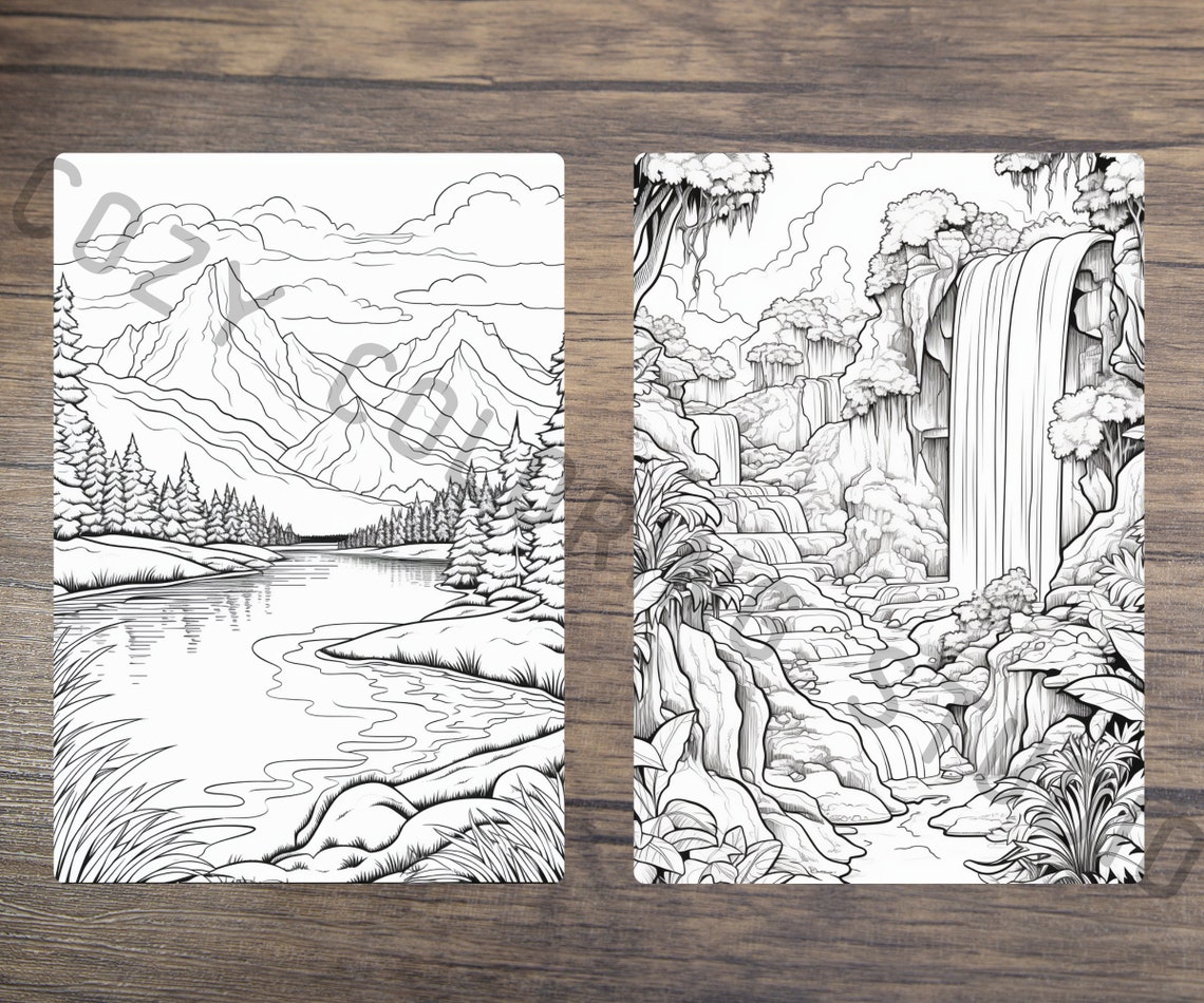 The Flow of Water Grayscale Coloring Book Pages for Adults - Etsy