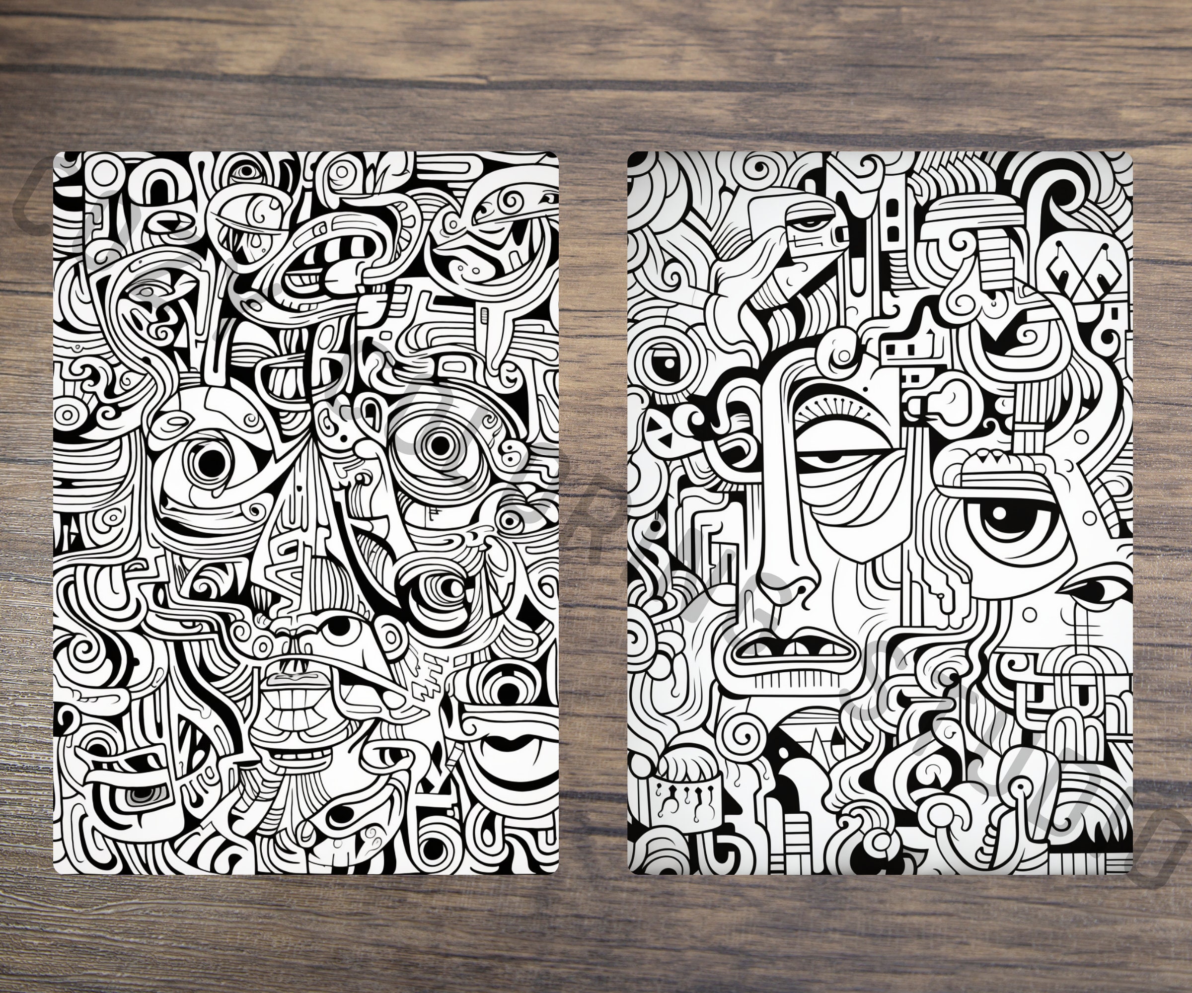 Psychadelic Faces Grayscale Coloring Book Pages for Adults, for Kids ...