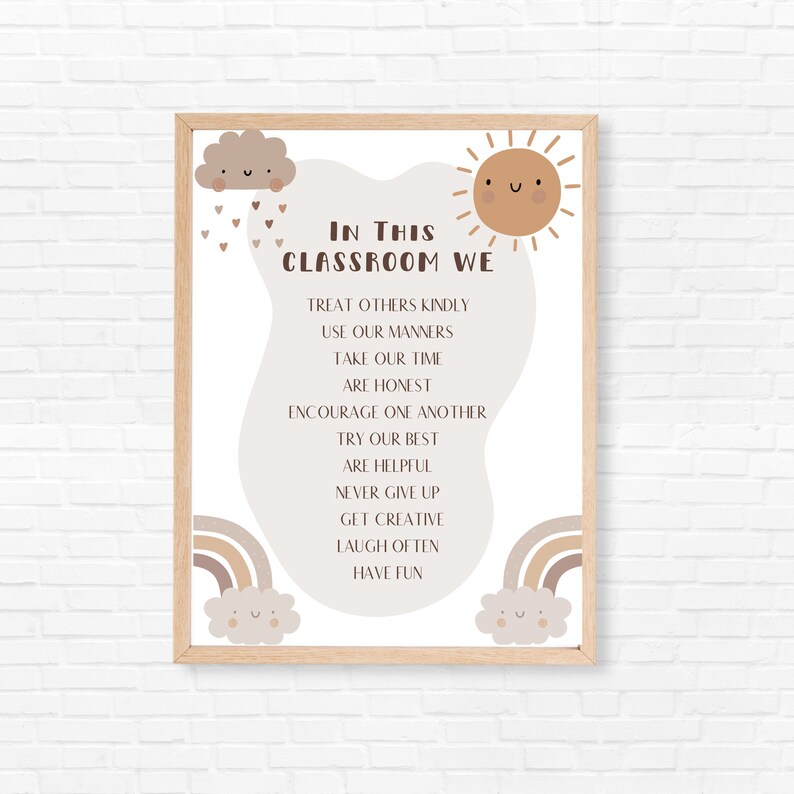 Educational Posters Boho Classroom Decor Rules Poster - Etsy
