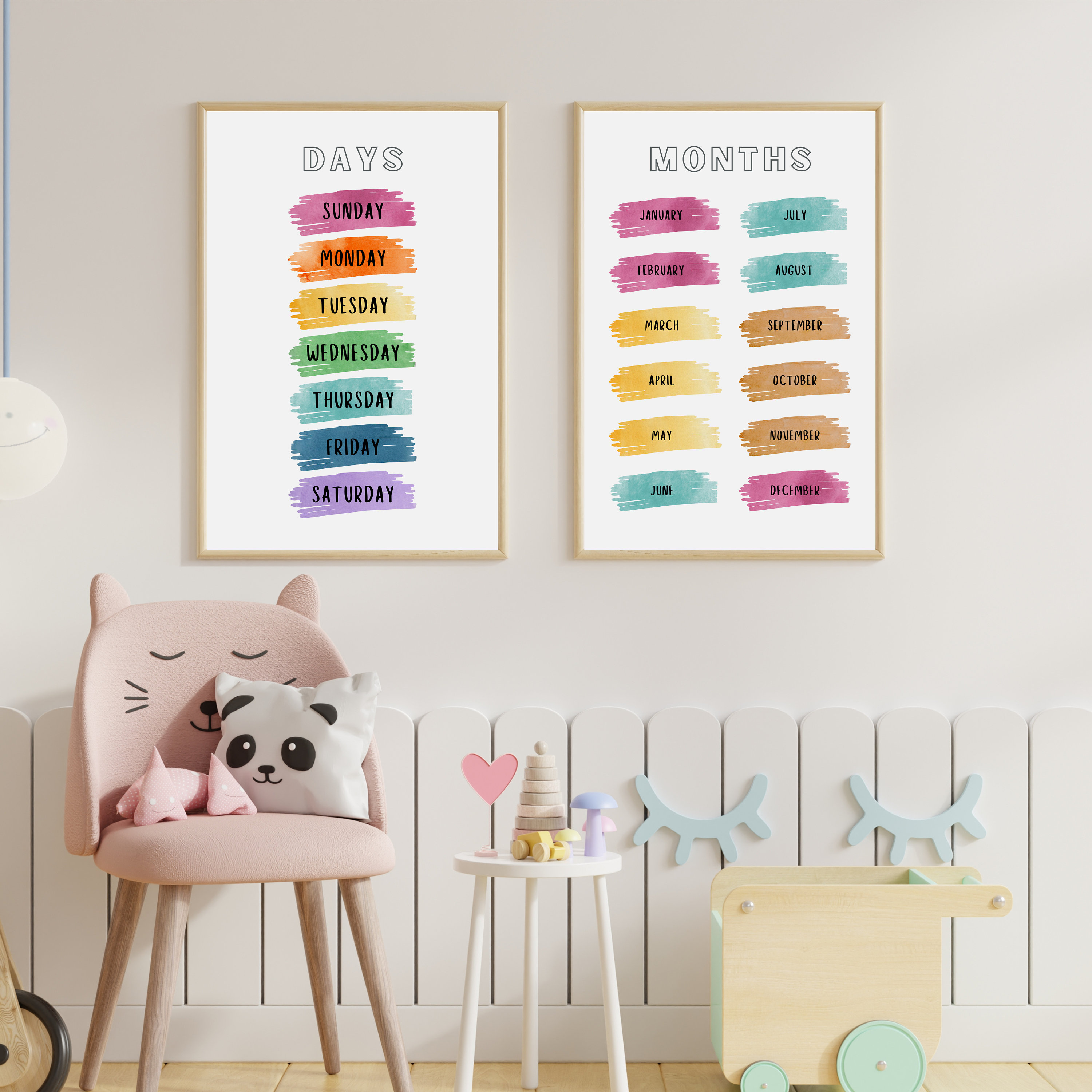 Educational Posters, Days of the Week, Months Poster, Playroom Prints ...