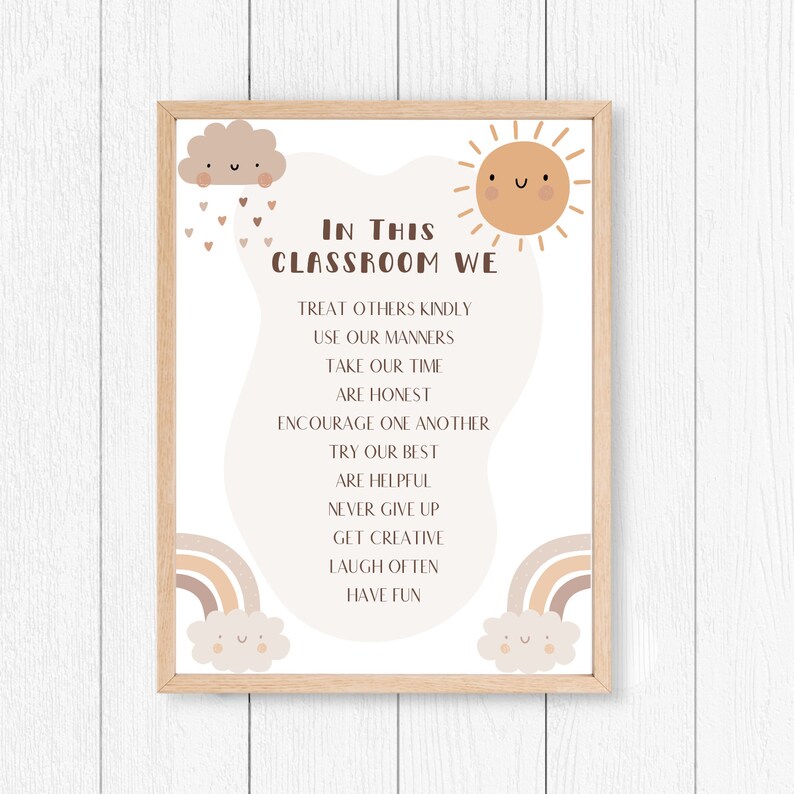 Educational Posters Boho Classroom Decor Rules Poster Homeschool Prints ...