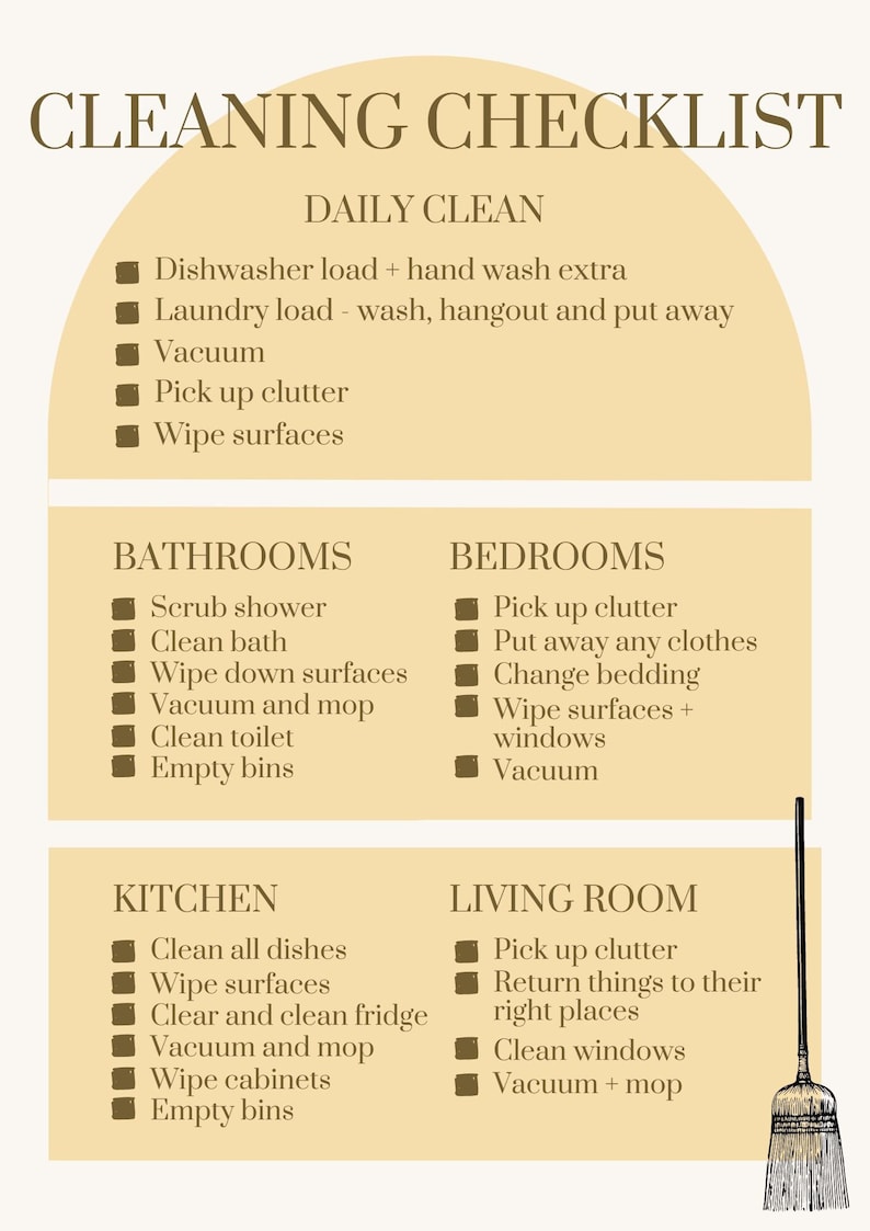 Editable Cleaning Checklist | Daily Cleaning and Room by Room Checklist ...