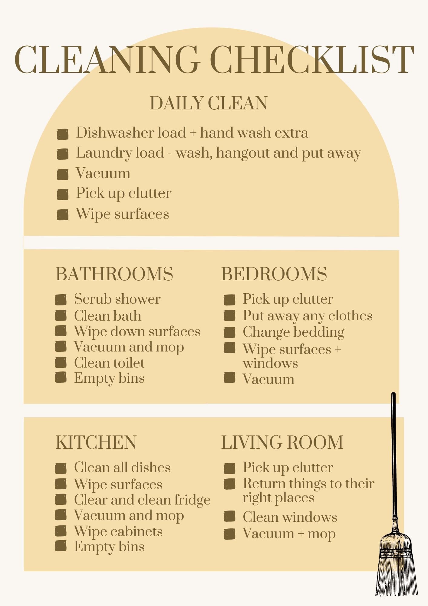 Editable Cleaning Checklist | Daily Cleaning and Room by Room Checklist ...