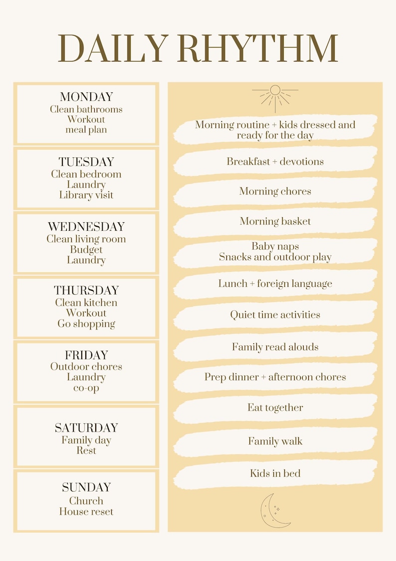 Daily Rhythm Full Week, Homeschool Schedule and Weekly Organizer ...