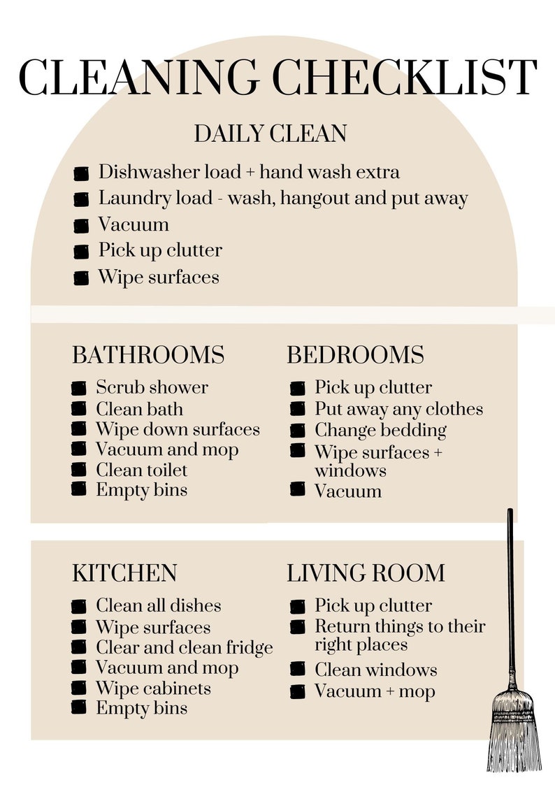 Editable Cleaning Checklist | Daily Cleaning and Room by Room Checklist ...