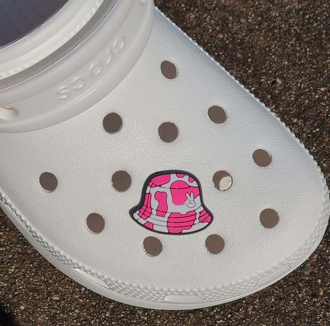 ONE Pink Cow Print Peace Sign Bucket Hat Shoe Charm / Y2K / Gen Z ...