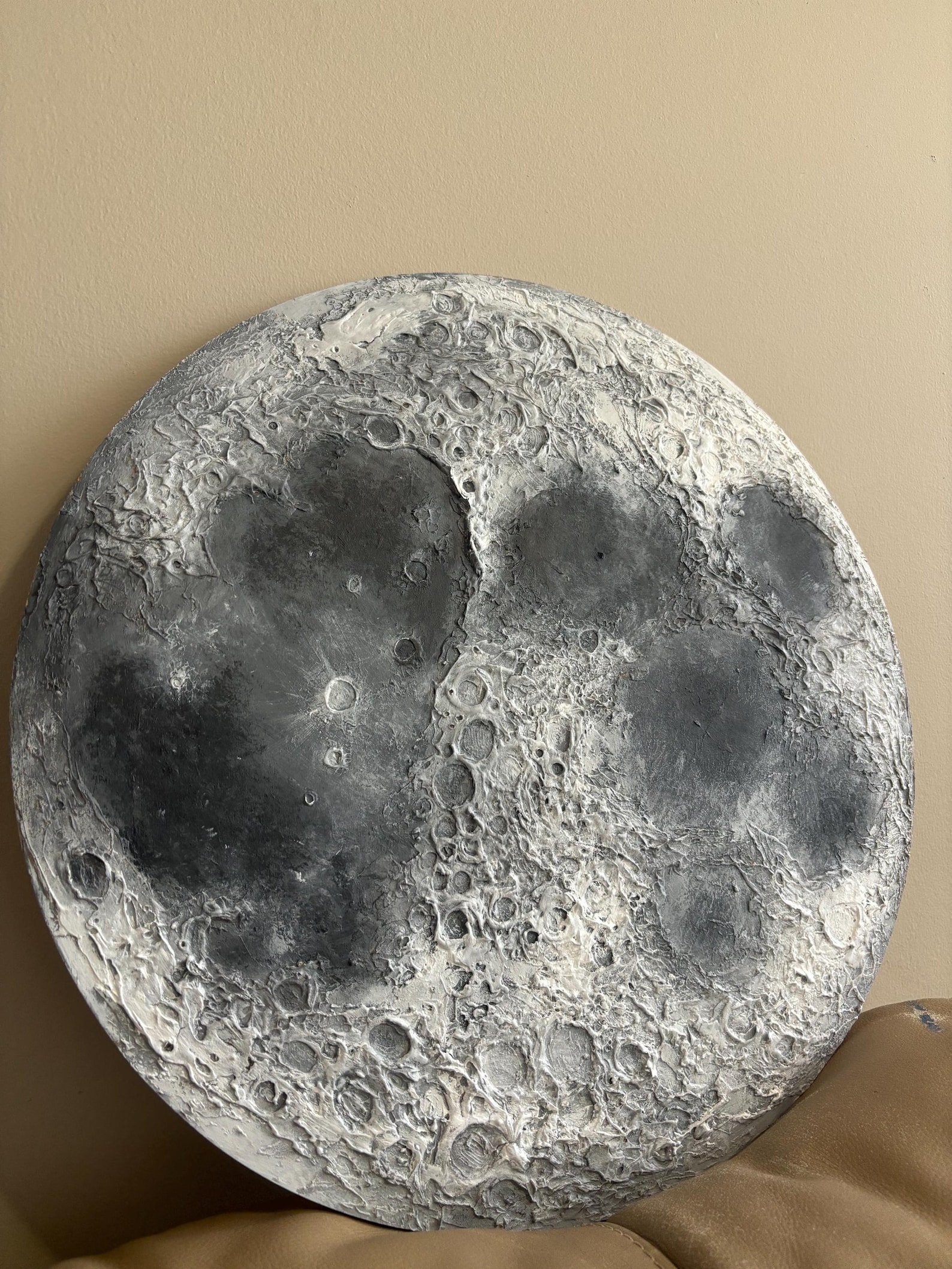 Textured Full Moon Painting: Modern Celestial Wall Art on Wood - Etsy