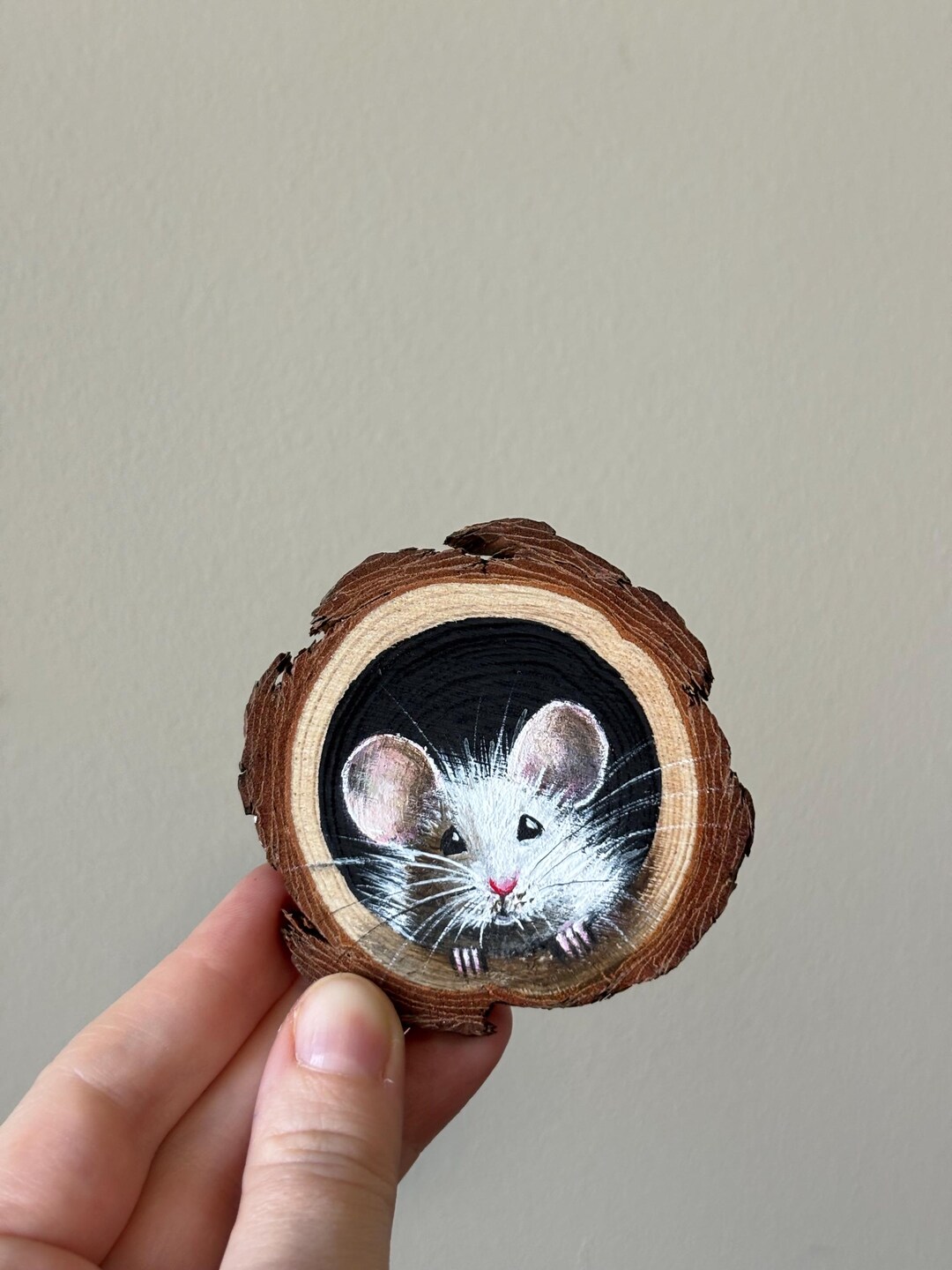 Miniature Mouse Painting: Hand-painted Acrylic Art on Wood Slice - Etsy