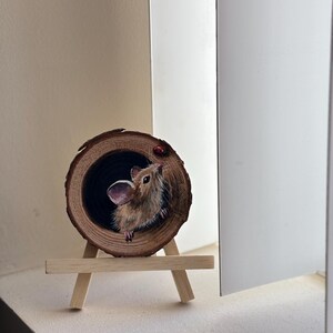 Mini Mouse Painting: Original Acrylic Art on Wood Slice With Stand - Etsy