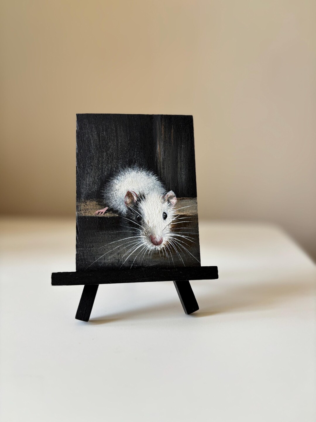 Mini Rat Painting: Original Acrylic Art With Easel - 3x4 Inch - Etsy