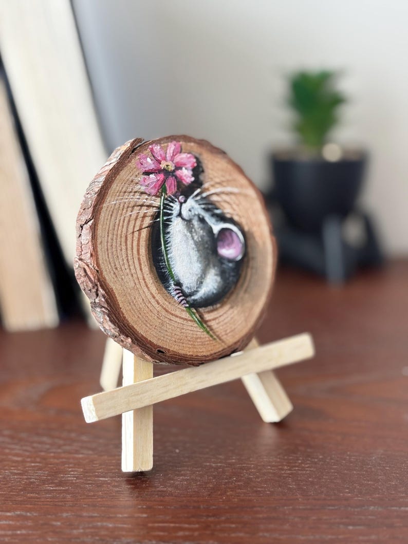 Miniature Mouse Painting: Handmade Acrylic Desk Decor (3x3) - Etsy