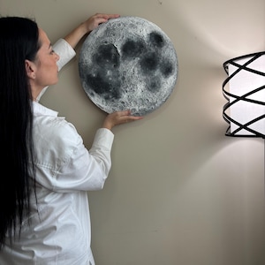 Textured Full Moon Painting: Modern Celestial Wall Art on Wood - Etsy
