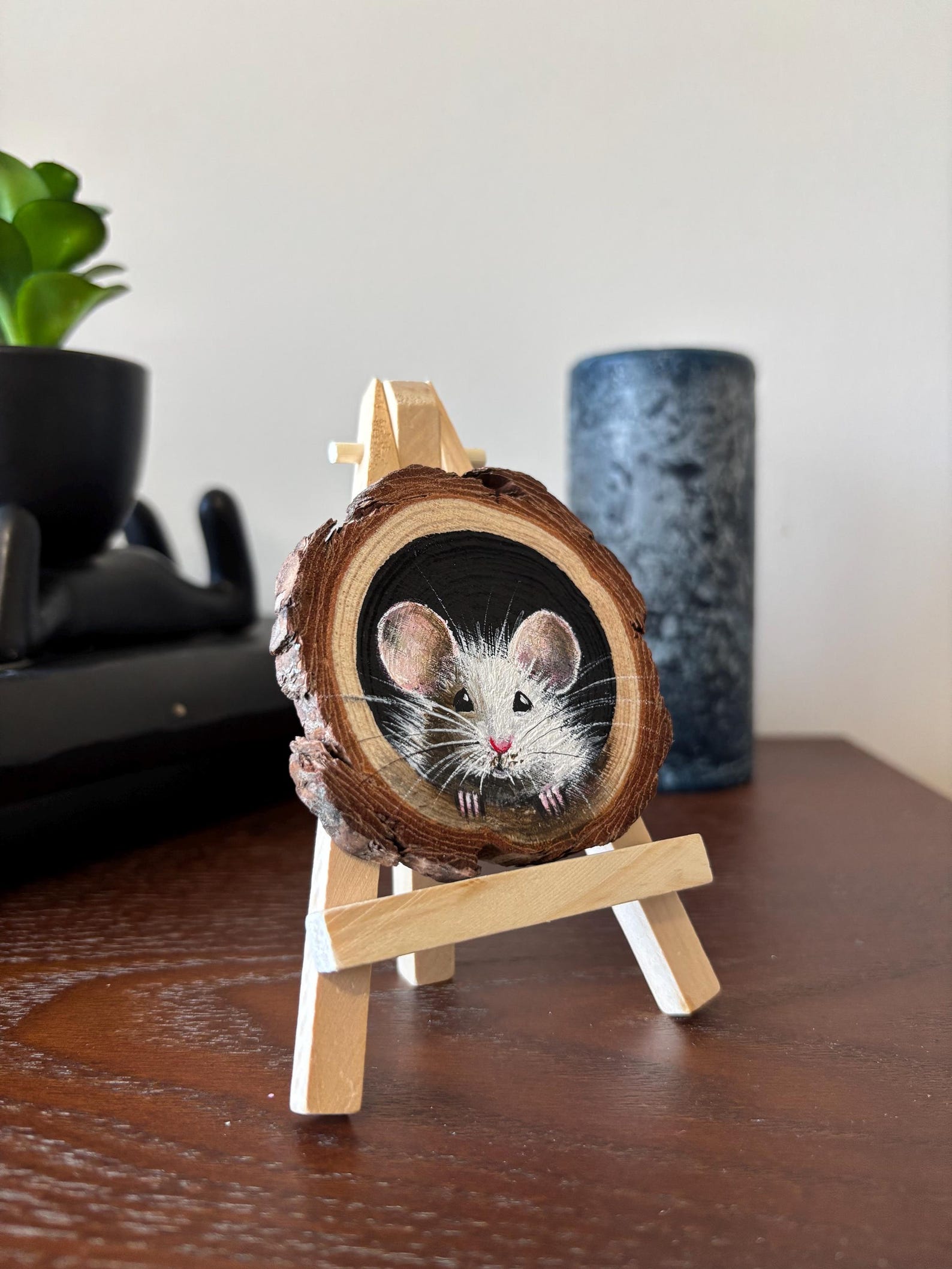 Miniature Mouse Painting: Hand-painted Acrylic Art on Wood Slice - Etsy