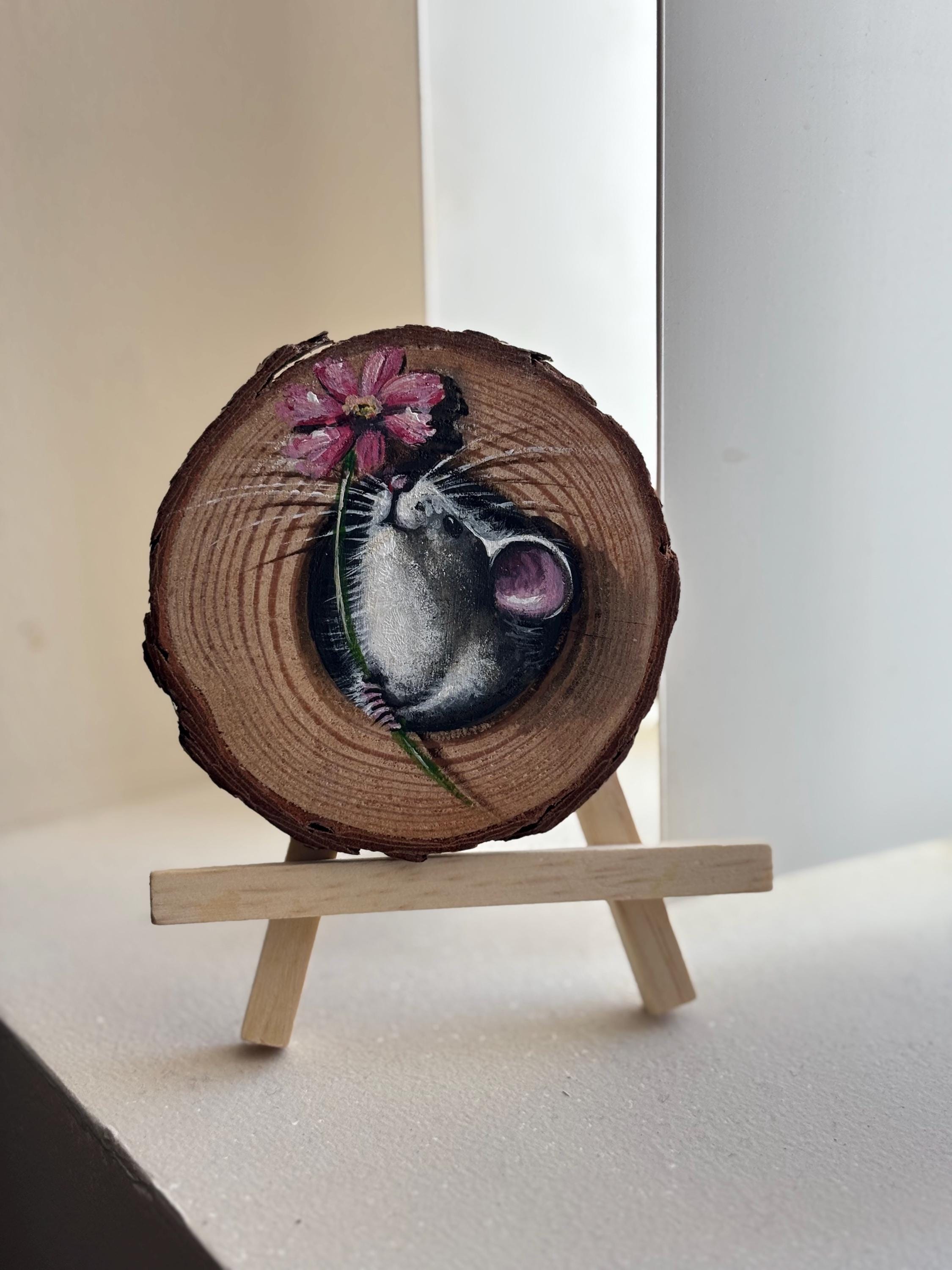 Miniature Mouse Painting: Handmade Acrylic Desk Decor (3x3) - Etsy