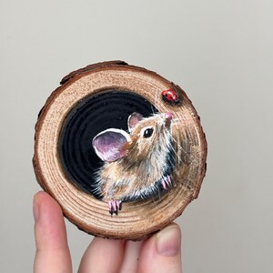 Mini Mouse Painting: Original Acrylic Art on Wood Slice With Stand - Etsy