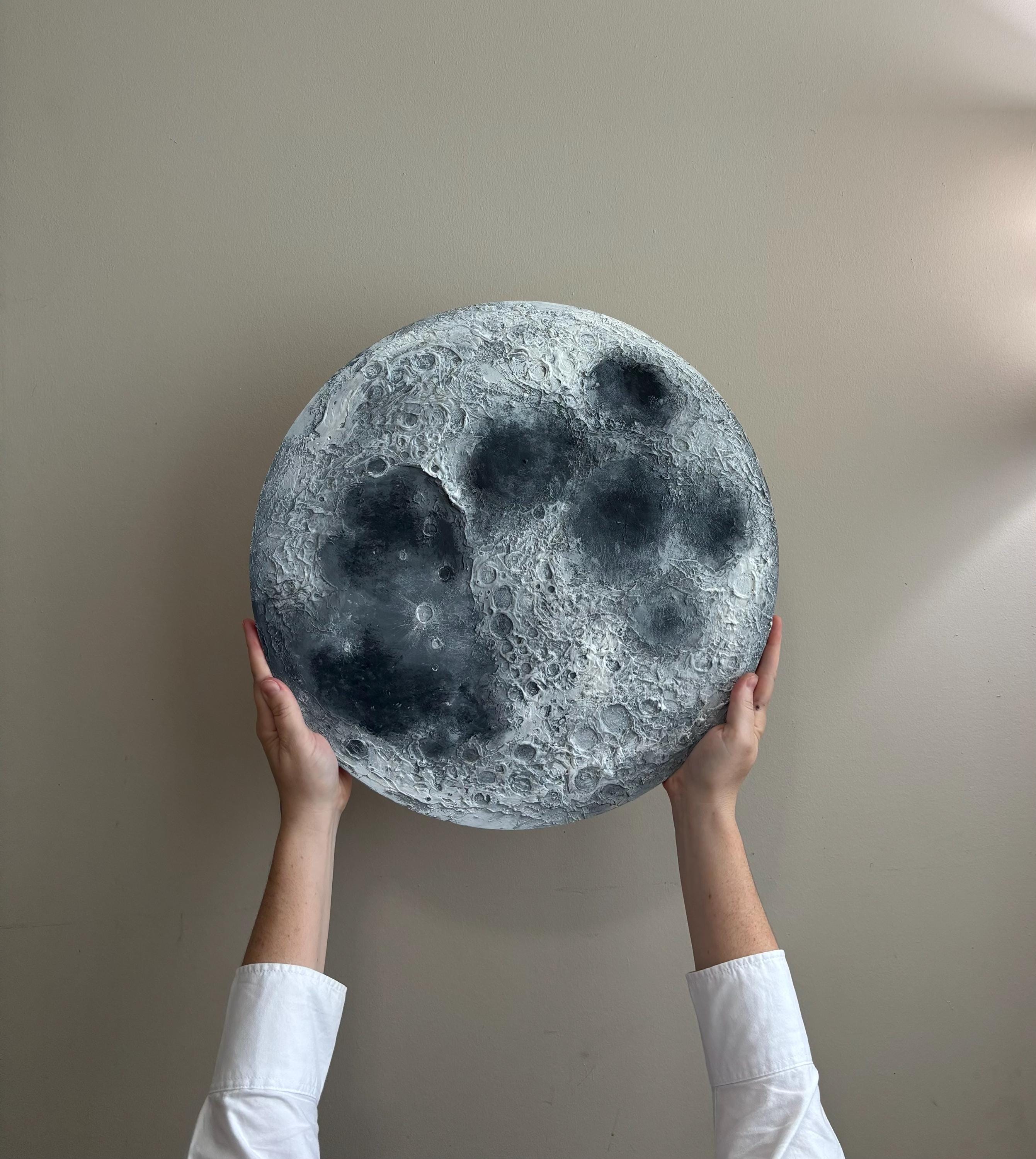 Textured Full Moon Painting: Modern Celestial Wall Art on Wood - Etsy