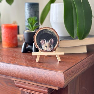 Miniature Mouse Painting: Original Acrylic Art on Wood Slice - Etsy