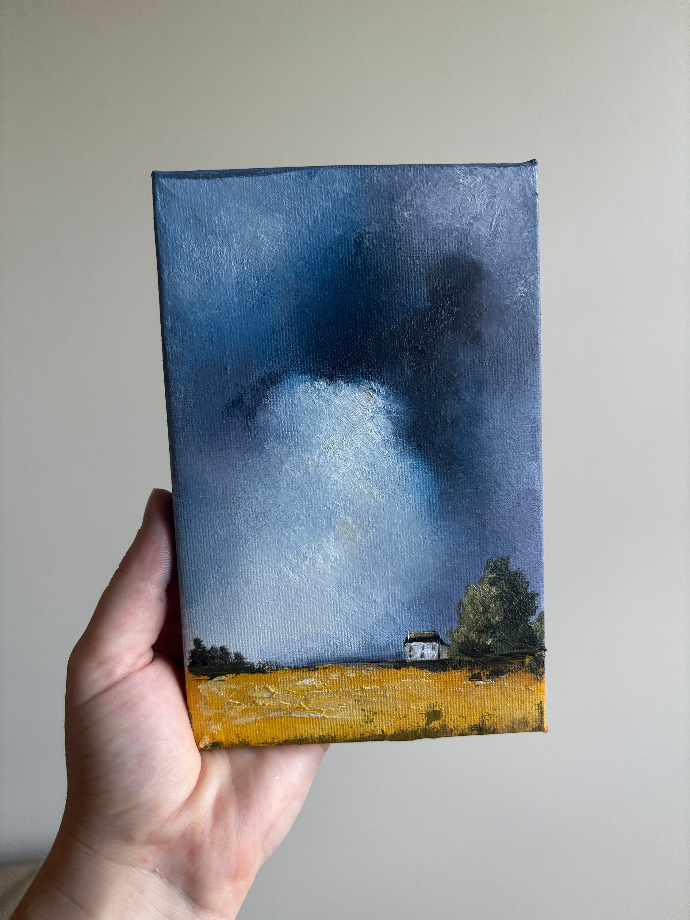 Small Painting 7*5 in Landscape Sky Painting Farm Painting Picture on ...