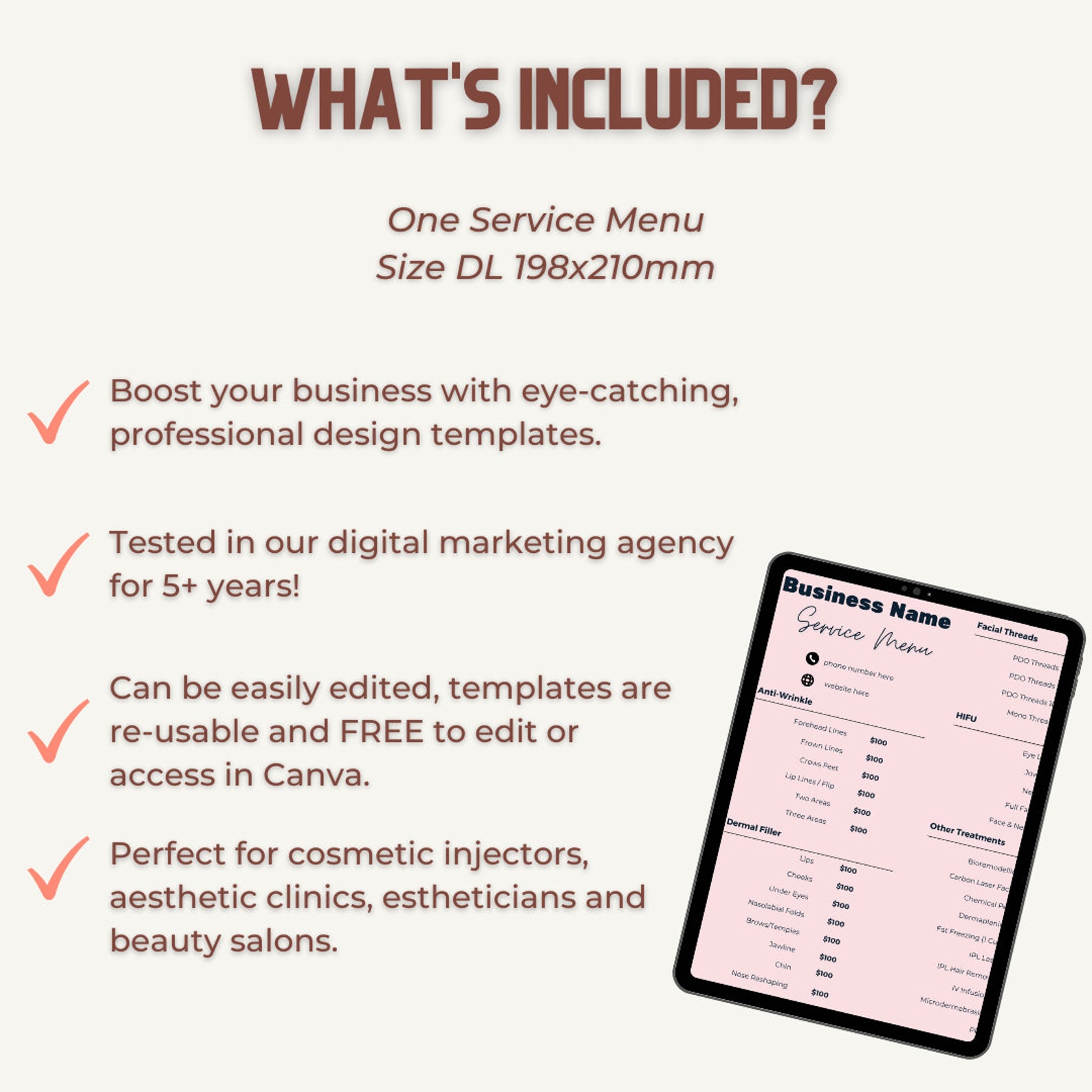 Service Menu Price List DL Flyer Template Beauty Cosmetic Injector ...