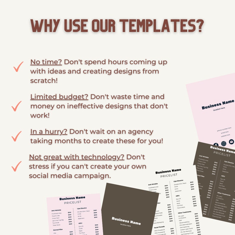 Price List Service Menu Treatment Template Beauty Cosmetic - Etsy