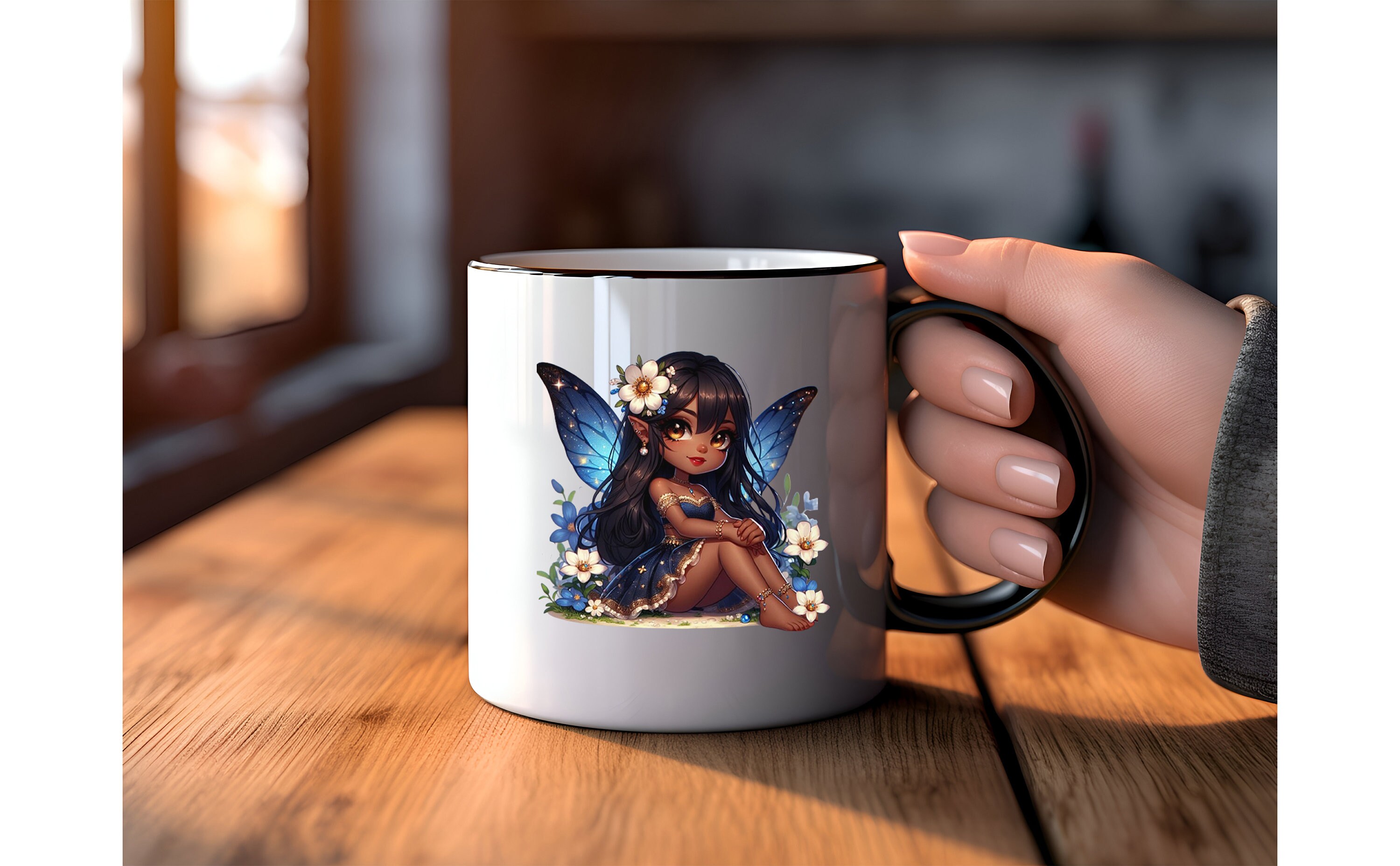 Black Fairy Pixie Chibi Girl in Navy Blue Png Clipart - Melanin Fairy ...