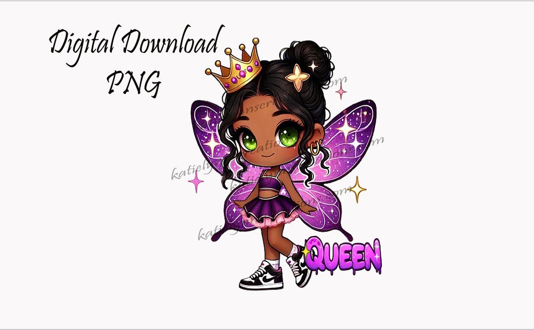 Chibi Black Queen Digital Art | Purple Majesty Fairy Printable PNG - Etsy